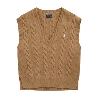 Ralph Lauren Femme, Pulls, Brun, Taille: 36 FR Punto Polo Ralph Lauren slv vn po-sleeveless-pullover 211949994001 collection camel
