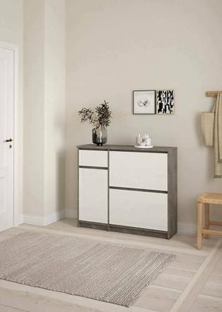 Dmora Schuhschrank Maxime, Schuhregal, Mehrzweck-Eingangsgarderobe, Möbel für Schuhe, 109x32 h93 cm, Zement und Weiß