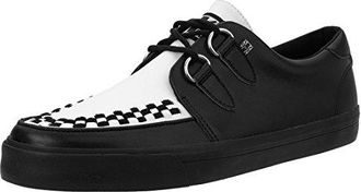 T.U.K. Leather Creeper Sneaker - Chaussures pour Hommes et Femmes - Couleur Black & White - Chaussures à Lacets en Cuir et Daim de Style Puck, Goth et Rocker