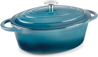 Lacor Lacor - 71709 - Kasserolle aus emailliertem Gusseisen, 3,5 Liter, 29 x 21 cm, Oval, Ozean, gleichmäßiges und langlebiges Kochen, geeignet für Induktio