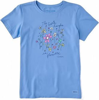 Life is good Life is Good Damen Earth Laughs in Wildflowers Kurzarm Crusher Tee (Größe XXL, Kornblumenblau)