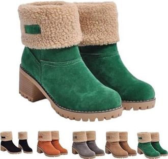 Generic Bottes de neige dhiver pour femme - Doublure en fourrure chaude - Double fermeture éclair - À enfiler - Talon moyen et épais - Chaudes - Pour lautomne