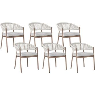 Beliani Lot de 6 Chaises de Jardin en M&eacute;tal Aluminium Empilable Ext&eacute;rieur Patio Terrasse Bois Fonc&eacute; et Taupe Flavia