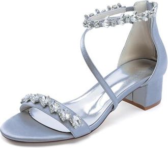 Generic Chaussures De Mariage Femmes Mari&eacute;e Talons Bas Bout Ouvert Chunky Heels Sandales Bureau Travail Soir Talons Hauts 4.5Cm,Argent,40 EU