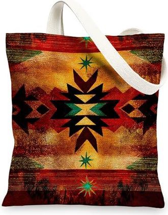 Generic Sac fourre-tout géométrique en toile, sacs dépicerie réutilisables et élégants, sacs à bandoulière légers et élégants 33 x 38 cm