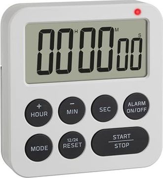 TFA Dostmann Digitaler Timer mit Stoppuhr und Wecker, 38.2051.02, bis 99h/59min/59s, Eieruhr, Küchentimer, Hausaufgabentimer, Kurzzeitwecker, mit LED Warnlicht und