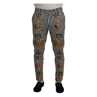 Dolce & Gabbana Homme, Pantalons, Multicolore, Taille: XS Pantalon Chino &eacute;l&eacute;gant avec impression de couronne