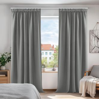 Deconovo Vorh&auml;nge mit Kr&auml;uselband Blickdicht K&auml;lteschutz Vorhang Verdunkelung Gardinen Wohnzimmer, 175x140 cm(H&ouml;hexBreite), Hellgrau, 2er Set