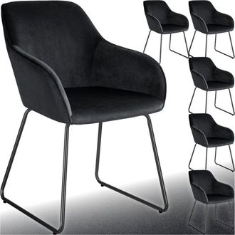 TecTake Tectake - Lot 6 chaises de salle à manger aspect velours rembourré noir