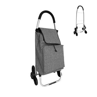 Relaxdays Einkaufstrolley Treppensteiger, K&uuml;hlfach, abnehmbare Tasche, 45 l, bis 35 kg, Einkaufswagen klappbar, grau
