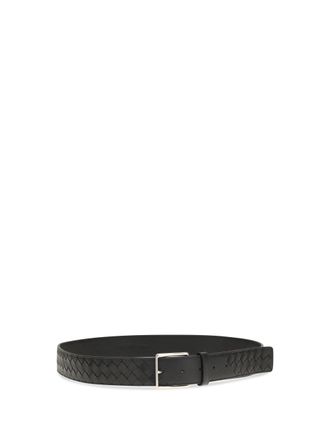 Bottega Veneta Mens Leather Belt Intreccio Black-Silver Lambskin Black/silver