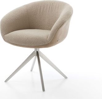 DELIFE Drehstuhl Vinka-Flex mit Armlehnen Materialmix Schlamm Kreuzgestell breit Edelstahl 360&deg; drehbar Wippfunktion Taschenfederkern, Esszimmerst&uuml;hle
