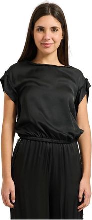 Manila Grace Femme, Blouses et Chemises, Noir, Taille: 42 FR Blouse en satin avec mini franges