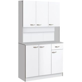 HOMCOM Homcom - Buffet haut multi-rangement - 6 portes, tiroir, grand plateau - dim. 101L x 39l x 180H cm - panneaux particules blanc gris