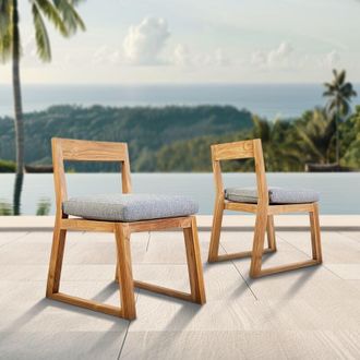 Puma Naturel Lot de 2 chaises de table extérieur en teck massif, 50x59.5x79 cm, avec coussins gris perlé (NATOFCH50B-DUO)