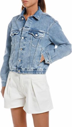 Replay Damen Jeansjacke mit Stretch, Medium Blue 009 (Blau), S