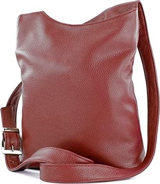 modamoda.de T221 - ital. Sac à bandoulière en cuir moyen, Rouge bordeaux, Medium