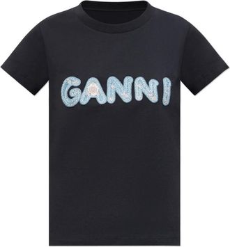 Ganni Femme, Tops, Noir, Taille: 40 FR T-shirt avec Logo Brod&eacute;