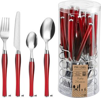 Amefa Besteck PURITY, Tafelbesteck mit farbigen Kunststoffgriffen, für 6 Personen, rot, 24-teilig