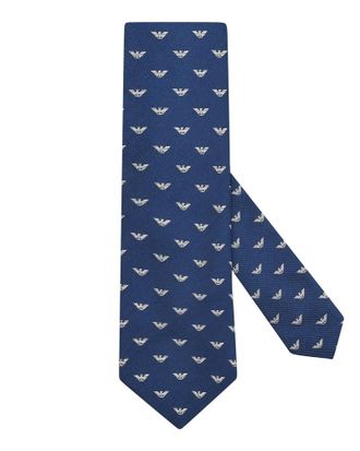 Emporio Armani Seidenkrawatte mit Logo-Muster und Diagonalstruktur in
