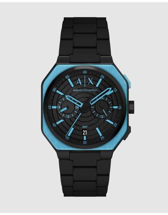 A|X Armani Exchange Bass Dual-Time Uhr aus schwarzem Silikon und Edelstahl in Schwarz