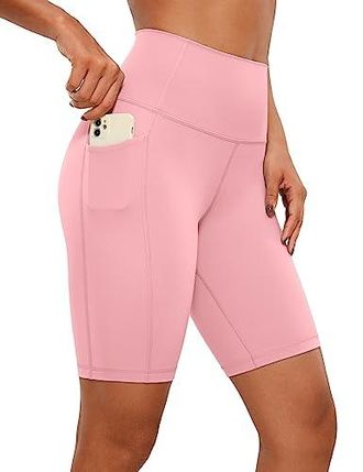 CRZ YOGA Femme Naked Feeling Short de Cycliste Yoga Short de Sport Taille Haute avec Poches - 10/13/15/20cm La Poudre de Battement de Coeur 40