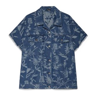 Fiorella Rubino Femme, Blouses et Chemises, Bleu, Taille: 40/42 FR Chemise en denim avec motif jacquard feuillage
