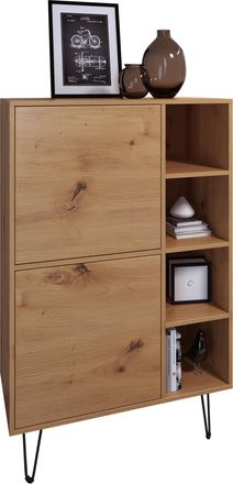 Vladon Highboard Havana V1, Schrank mit 2 Türen und 4 offene Fächer, Kommode Made in Germany, Eiche Evoke/Eiche Evoke (124 x 79 x 35 cm)