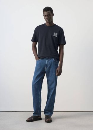 Mango T-shirt 100 % coton d&eacute;tail imprim&eacute; bleu marine - Homme - XXL - MANGO MAN