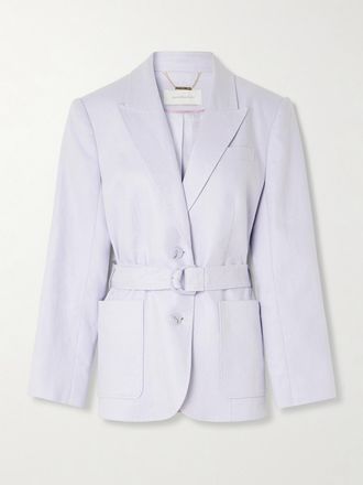 Zimmermann Luna Belted Topstitched Linen Blazer - Purple