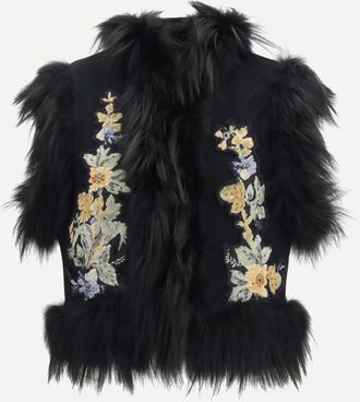 Fendi Virgin wool Vest with fur collar and floral embroidery Female 42