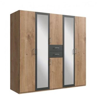 Wimex Wimex - Armoire 4 portes ch&ecirc;nes poutres 2 portes miroirs diver 225 cm 2 tiroirs graphites