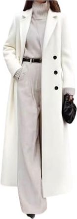 Generic Manteau long &agrave; double boutonnage pour femme - &Eacute;l&eacute;gant m&eacute;lange de laine chaude, blanc, XXL