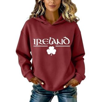 Generic HUIFUAO Irlande St Patrick Sweat &agrave; capuche pour femme Dr&ocirc;le Tr&egrave;fle Costume irlandais St Paddys Day Tr&egrave;fle Vert Chemises Vacances Hauts &agrave; manches longu