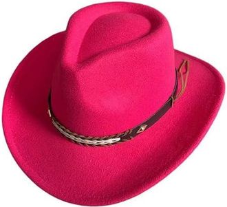 Generic Chapeau de cowboy occidental avec style ethnique en laine &agrave; bord moyen pour ext&eacute;rieur et d&eacute;contract&eacute;, rose vif, Taille unique