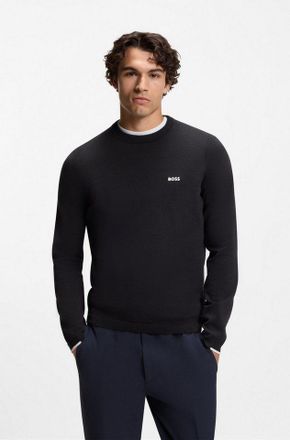 HUGO BOSS Strickpullover Rundhalsausschnitt, Regular Fit, Logo-Print