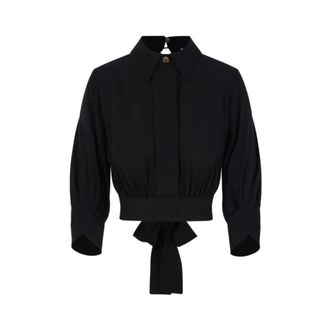 Elisabetta Franchi Femme, Blouses et Chemises, Noir, Taille: 42 FR Blouse en georgette avec ceinture &agrave; nouer