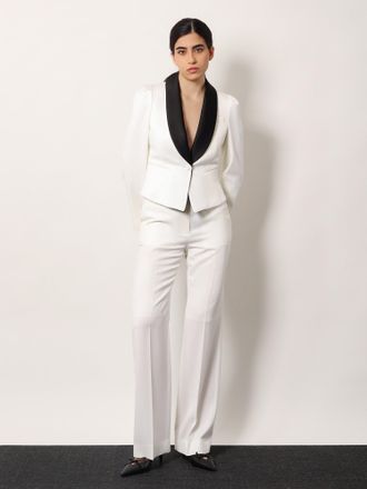 Alexander McQueen Womens Wool Blazer With Satin Lapel White Blazers Jacket