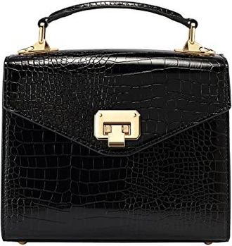 Victoria Hyde London Sac à main vintage en cuir avec bandoulière petit sac carré (Noir)