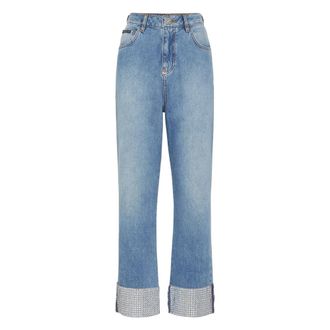 Philipp Plein Denim Hose Strass Loose Fit Herz - - Jeans - Damen - Blau - W25