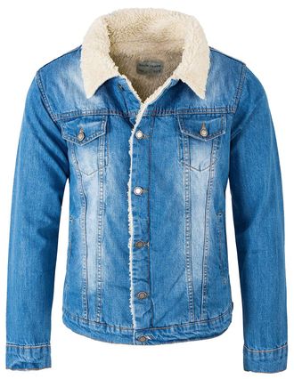 Rock Creek Herren Jeansjacke Winterjacke Teddyfutter Herrenjacke Herren Winter Jacken Teddyfellkragen Parka Warm Bomberjacke H-217 Hellblau 3XL