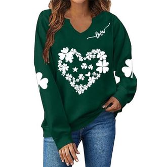 Generic Sweat-shirt pour la Saint-Patrick - Imprim&eacute; tr&egrave;fle irlandais - Pour femme - Motif tr&egrave;fle porte-bonheur - Grande taille - Haut &agrave; manches longues - Col 