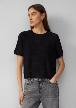 QS by s.Oliver Kurzarmpullover Strickpullover Kurzarmpullover aus Bändchengarn