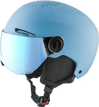 Alpina ZUPO Visor Q-LITE - hochwertiger & sicherer Skihelm f&uuml;r Kinder, mit abnehmbaren Ohrenpolstern, mit kontrastverst&auml;rkendem Visier - Smoke-Blue matt - M 