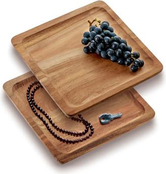 Com-Four Lot de 2 Plateaux en Bois dacacia - Planches d&eacute;coratives carr&eacute;es - Plateaux de Service - &eacute;tag&egrave;res en Bois - Assiettes de Service pour collations, from