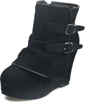 Generic JJDFW Bottes dautomne et dhiver &eacute;paisses pour femme chaudes faites &agrave; la main mode r&eacute;tro bottes pour femme, Noir, 36 1/3 EU