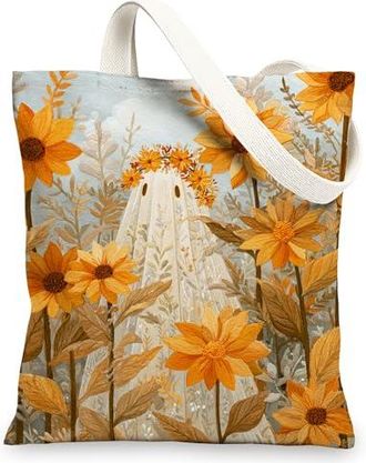 Generic Sacs fourre-tout en toile florale, motif tournesol, légers, lavables et respectueux de lenvironnement pour voyage, shopping, pique-nique, jaune, 13x15