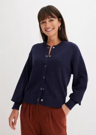 Bonprix Strickjacke Oversize Passform, mit Rippb&uuml;ndchen, aus Baumwolle, mit Knopfleiste