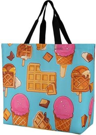 Generic Motif De Cr&egrave;me Glac&eacute;e Et De Gaufre Sac Fourre-Tout D&eacute;contract&eacute; Tote Bag L&eacute;ger Sac Courses Pour Travail Gym Shopping