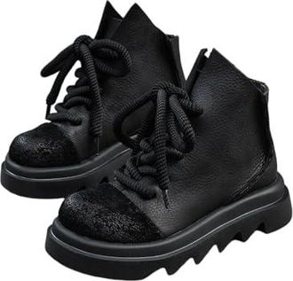 Generic QXDZSW 4.5cm Vache Suede Round Toe Pumps Flats Elthnic Retro Ankle Booties Confortables Chaussures Caoutchouc Femmes Plateforme Wedge, Noir, 41 EU